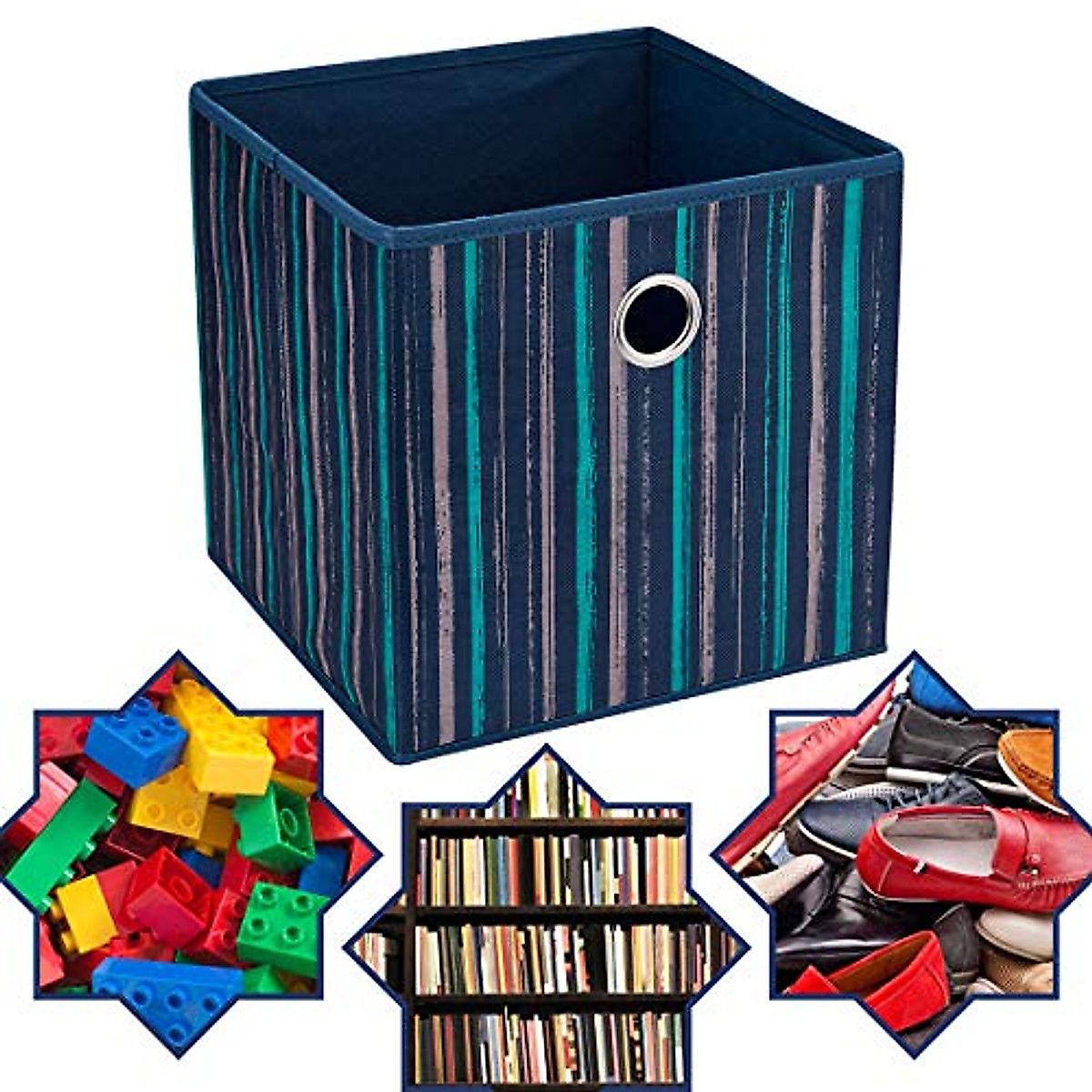 i BKGOO Foldable Storage Cube Drawer Bins Collapsible Fabric Storage Boxes with Round Metal Grommets for Organizing Shelf Nursery Home Closet 4Pack&6Pack 11x11x11 inch (6 Pack Blue, 11x11x11 inch)