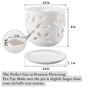 VEBAVO Large Ceramic Orchid Pot with Holes & Saucer 6.5 in. Indoor or Outdoor Pot for Orchid Care & Root Health with Precise Aeration & Drainage – Durable for Repotting or New Plants