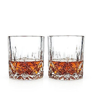 Viski Admiral Crystal Whiskey Tumbler Set of 2 - Premium Crystal Clear Liquor Drinking Glass, Classic Lowball Cocktail Glasses Gift Set, 9 Oz