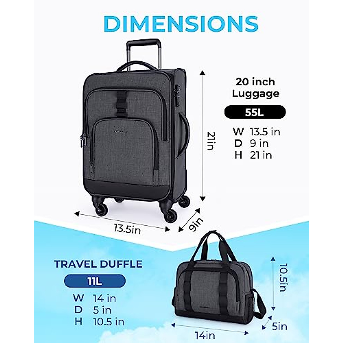 BAGSMART 2 Piece Luggage Sets, Expandable 20 inch Carry on Luggage Airline Approved, Lightweight Carry on Suitcase with Spinner Wheels, Family Travel Suitcase Set with Duffle Bag
