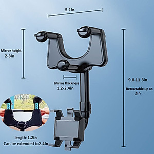 Kairiyard Car Phone Holder Mount, Car Rearview Mirror Phone Holder 360°Rotatable and Retractable Multifunctional Universal Cell Phone Mount Stand for All Mobile Phones