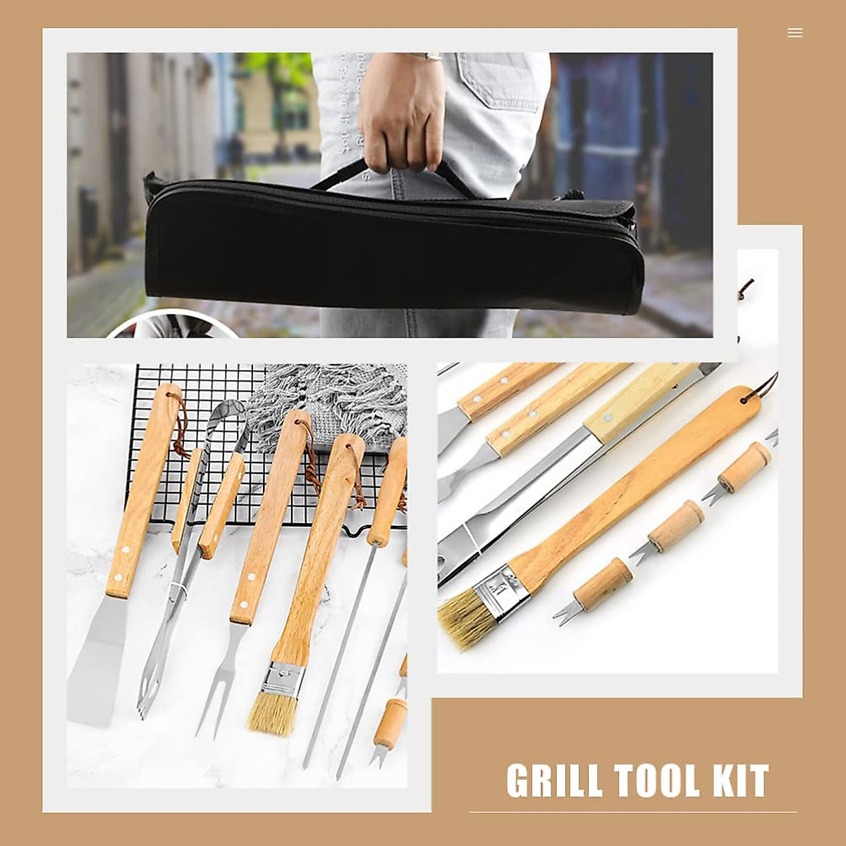 Zerodeko 1 Set Barbecue Tool Set Heavy Duty Tool Bag Bbq Grill Accessories Tools Portable Tool Kit Black Suit Toiletry Bag for Travel Griddle Stainless Steel Grill Brush Outdoor