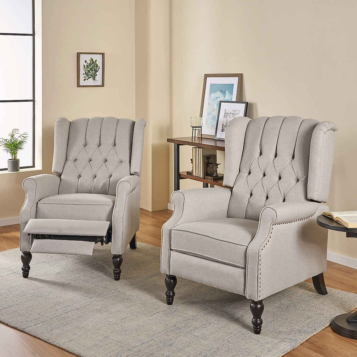 Christopher Knight Home Earlean Fabric Recliner (Set of 2), Light Gray, Dark Brown