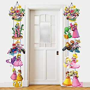 Princess Peach Door Sign Banner,Hanging Banner,Porch Sign Banners Princess Peach Birthday Decorations for Princess Peach Birthday Party Supplies