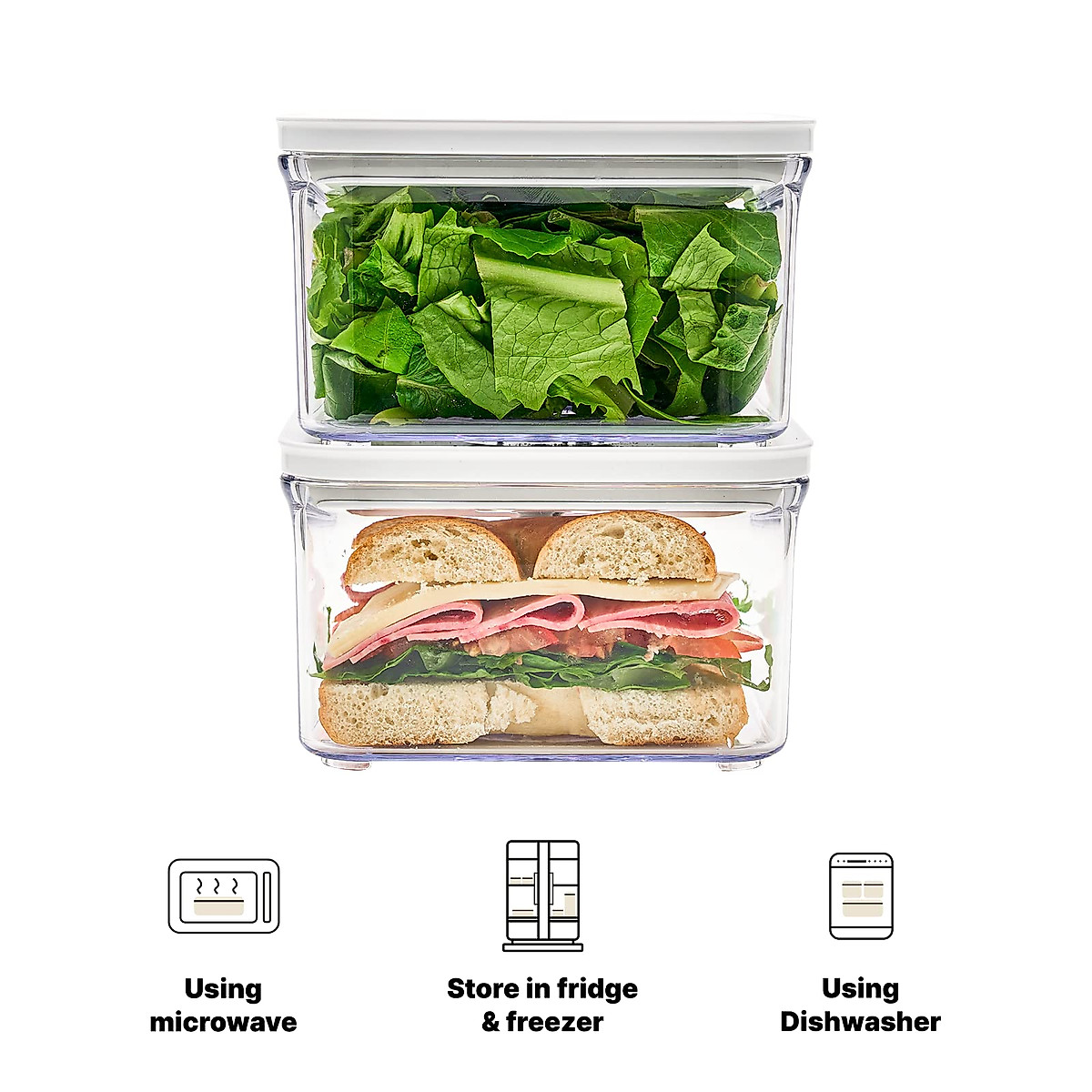VAKUEN Premium Airtight Food Storage Containers, Square 2PC/Set(1.48qt), Smart One-Click Seal Lid, No Hinges, 100% Leak Proof, BPA-FREE, Dishwasher, Freezer & Microwave Safe