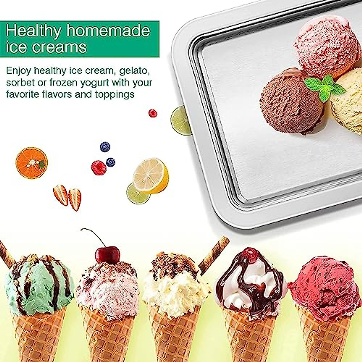 Roller Ice Cream Maker - Stainless Steel - 10 * 8 inch Family Large Size, DIY Soft Serve Machine for Homemade Ice Cream, Frozen Yogurt, Rolled Ice Cream