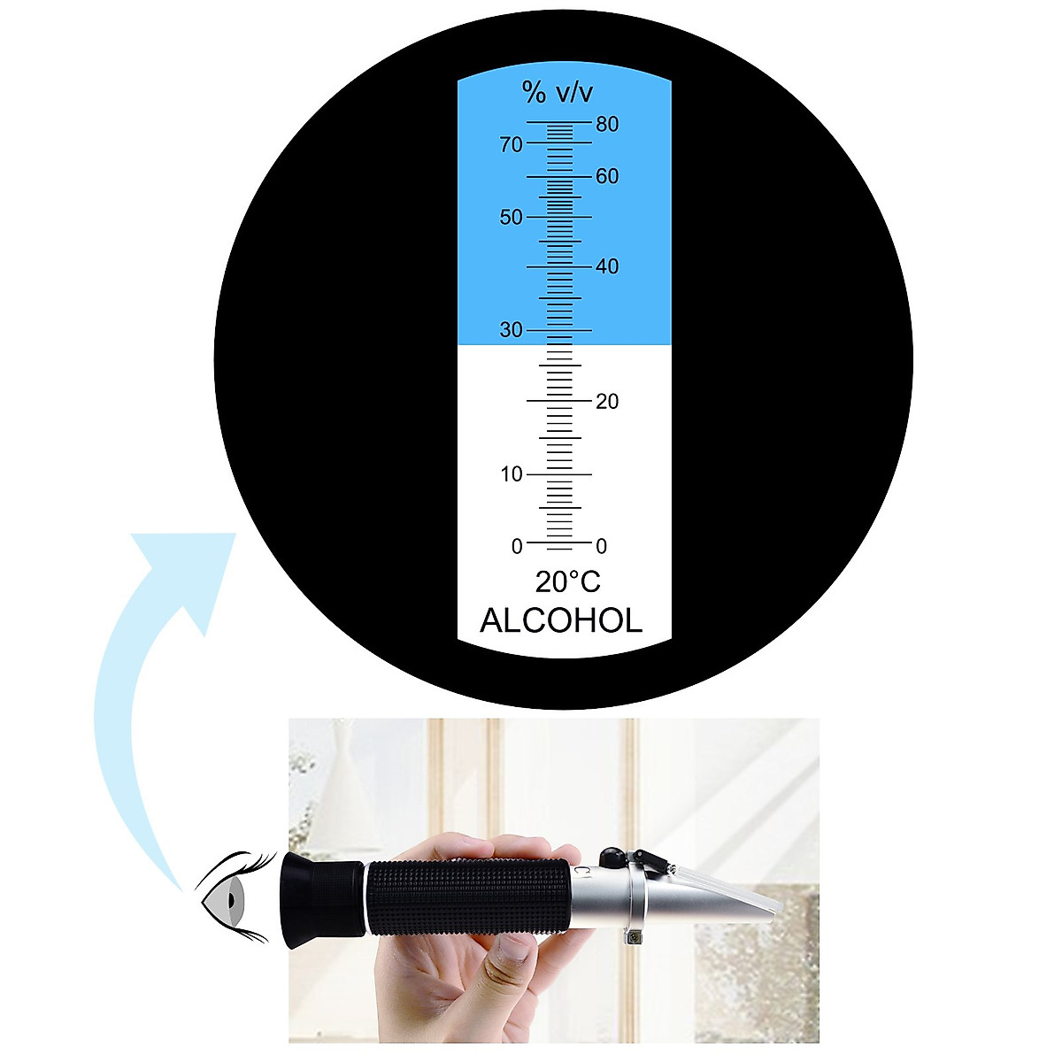 Alcohol Refractometer with ATC 0~80% VOL Volume, Optical Handheld Concentration Tester Meter for Distilled Beverages Making Homebrew