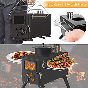 LYNSLIM Camping Stove for Tent, Portable Wood Burning Stove, Wood Stove with 7 Pipes, Hot Tent Stove for Outdoor Cooking Hiking