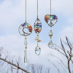 H&D HYALINE & DORA Handmade Chakra Suncatcher Window Hanging Crystal Drop Prism Ornaments,Pack 3pcs