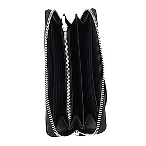 Coach Women's Long Zip Around Wallet in Pebbled Leather (Silver - Black)