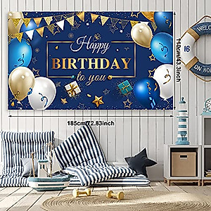 Navy Blue Birthday Confetti Balloons Kit Set 50 Pieces Blue Birthday Photography Backdrop Banner Package for Boys Girls Men Women Birthday Party Decorations Supplies (Navy Blue and Gold)