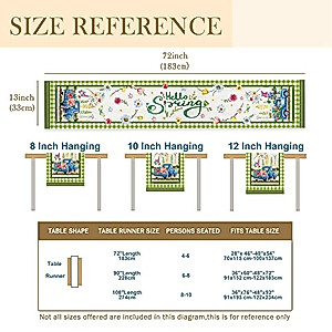 Spring Table Runner, Hello Spring Table Runners 72 Inches Long, Blue Truck with Gnomes Seasonal Runner, Flowers Blossoms Green Buffalo Plaid Small Coffee Table Cloth for Home Dining Room