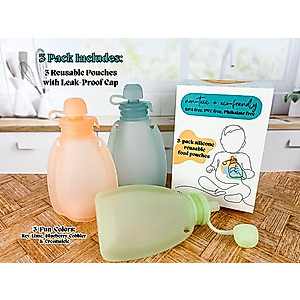 Eco Mama Shop: Toddler Reusable Silicone Food Pouches, 3 Pack, Squeeze Pouches for Kids, Refillable Pouches for Applesauce Yogurt and Purees, Baby Food Feeder