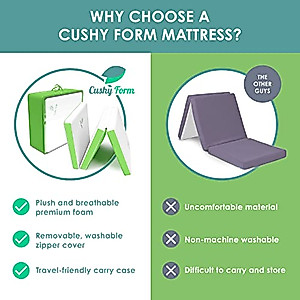 Cushy Form Floor Mattress - Foldable 4 Inch Foam Camping Bed w/Case for Adults & Kids - Folding Portable Bed for Travel, Van, Guest - Fold Up Pad - College Dorm Room Essentials for Girls and Guys
