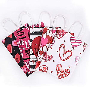 Cooraby 20 Pieces Valentines Day Paper Bags Valentine's Day Party Kraft Bags Paper Red and Pink Color Hearts Bags with Handle for Party Favors