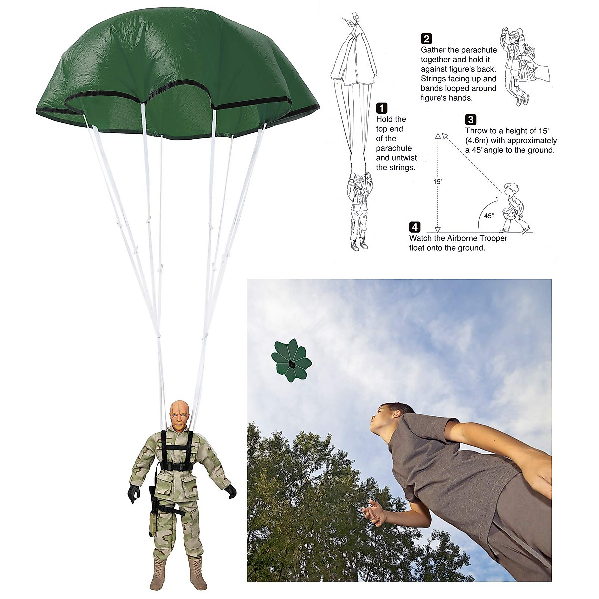 Click N' Play Military Airborne Paratrooper, 12-Inch Action Figures | Accessories, Army Stuff, Clothes, Toy Weapons, Costume | Army Guys, Soldier, World Peacekeepers | Action Figure Army Men Toys