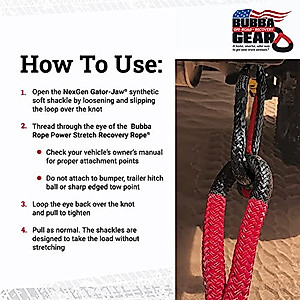Bubba Rope Off-Road Truck Recovery Gear Set – Heavy-Duty Vehicle Tow Kit: Power Stretch Recovery Rope, 7/8” x 20’ - NexGen PRO Gator-Jaw Synthetic Shackles, 3/8” x 6.5” - Blue