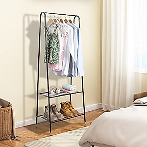 Ochine Clothing Rack Clothing Garment Rack, Heavy Duty Clothes Rack Portable Closet Organizer with 2-Tier Shelves, Metal Freestanding Closet Wardrobe Rack Portable Clothes Rack with Bottom Shelves