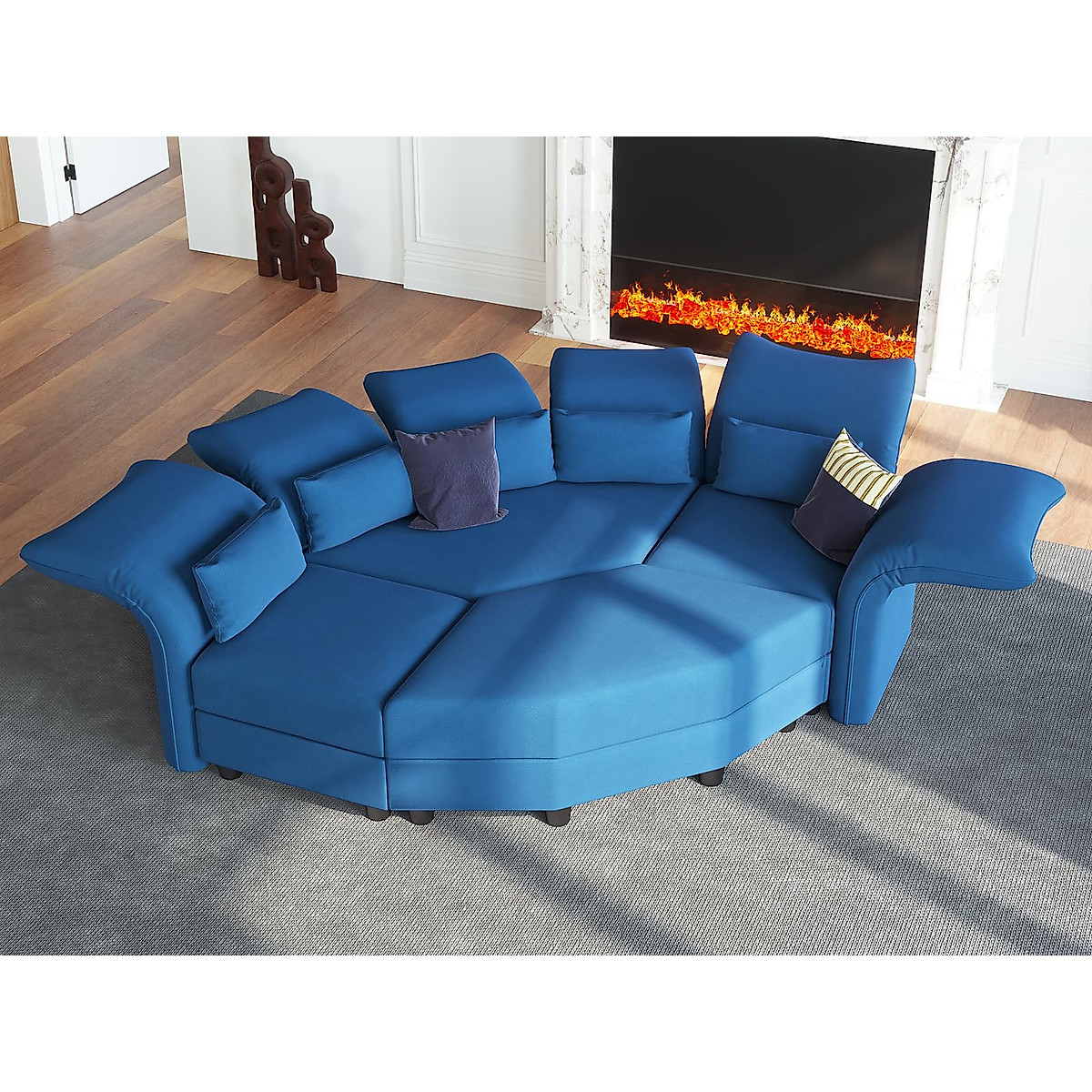 LLappuil Oversized Sleeper Sectional Sofa Couch, 91" 4-Seater Bed Shaped Modular Sectional Sofa with Storage Chaise, High Back Recliner Velvet Couches, Anti-Scratch Blue