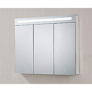 Fine Fixtures Bathroom Medicine Cabinet, Aluminum, Recessed/Surface Mount, 36" x 30", 3 Door, Mirrored Interior w/LED