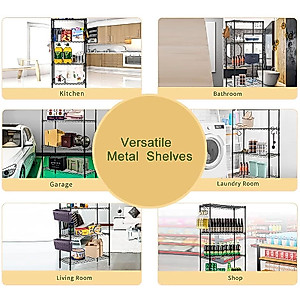 Catalina Creations 4-Shelf Wire Shelving Unit, Metal Storage Shelves, Heavy Duty Shelving with Liners, Adjustable Height Storage Rack for Pantry Closet Kitchen Garage (23.6" W x 14" D x 47" H, Black)