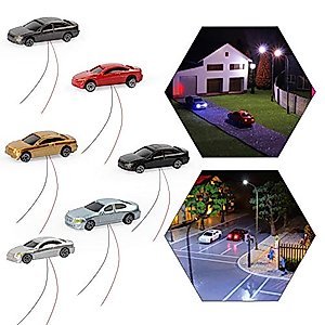 EC150 12pcs 1:150 N Scale Model Lighted Cars (Color Random) with 12V LEDs for Building Layout New