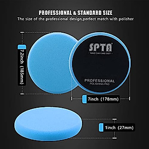 SPTA 9Pcs Polishing Pads Kit, 7 Inches Large Size Buffing Pads, Car Foam Buffing Sponge Pads Kit with 5/8"-11 Backing Plate for Car Care Polisher Boat Waxing Polishing Sealing Glaze