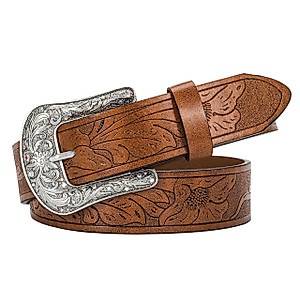XuoAz Women Vintage-Western PU Leather Rhinestone-Buckle-Belt Cowgirl Bling-Diamond Country Waist Belts(for 33" to 38" Waist)