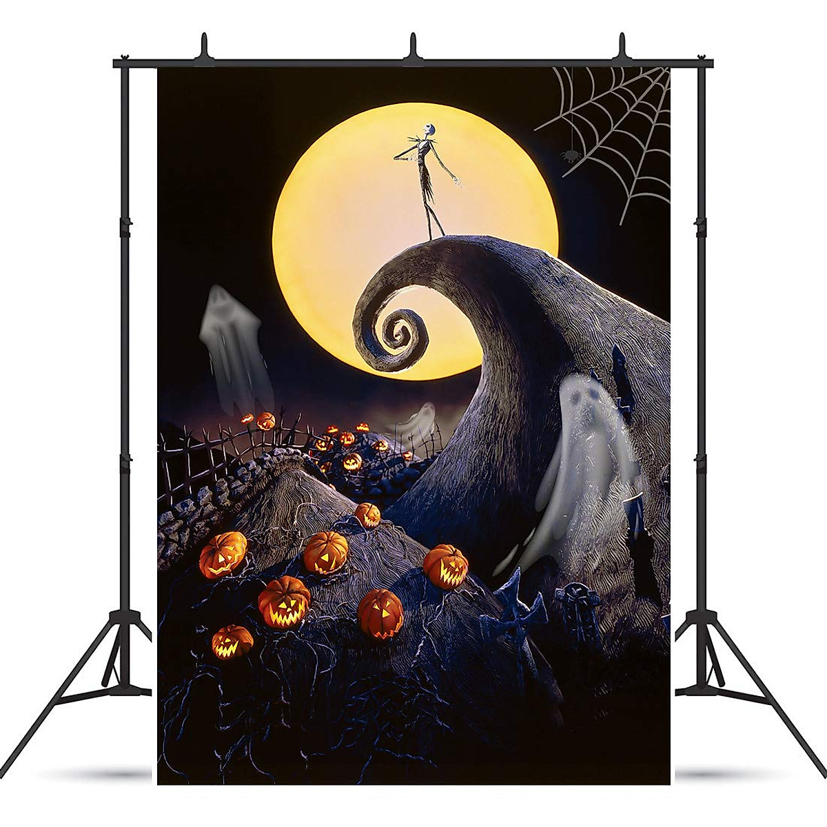 AIIKES 6x8FT Halloween Backdrop Nightmare Before Christmas Backdrop for Halloween Pumpkin Moon Ghost Skull Backdrop Birthday Baby Shower Backgrounds Party Home Decoration Photo Studio Props 11-749