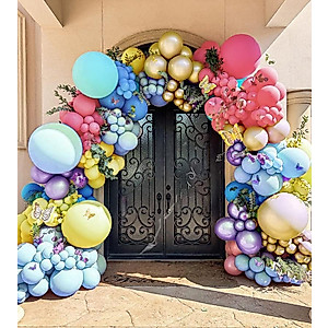 Pastel Balloon Garland Kit Rose Gold Purple Chrome Metallic Dusty Pink Rose Blue Macaron Yellow Balloon Arch Kit for Birthday Baby Shower Garden Party Wedding Wild Flower Picnic Decoration