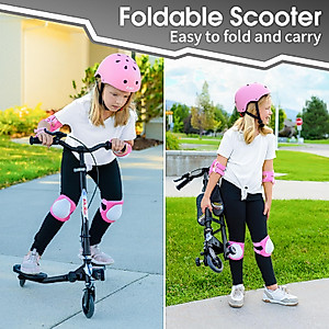 AODI Swing Scooter for Kids, 3 Wheels Foldable Wiggle Scooter Push Drifting with Adjustable & 2 Rear LED Wheels Kicks Scooter for Boys and Girls Ages 3-8
