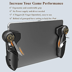 Rakizbe PUBG Controller for Tablet 4 Triggers [6 Finger Operation] Sensitive Shoot Aim Trigger Gamepad Grip, Support 10-12.9 inch iPad & Tablet (Thickness < 10mm), Black