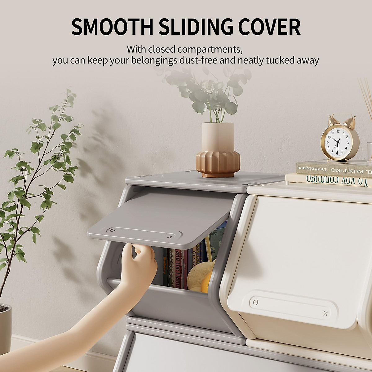 UNICOO® 2+4 Free Combination Stackable Plastic Storage Cabinet | Customizable Storage Shelves, Lightweight Organizer, Efficient Storage and Organizer | Home, Office, School, Dorm (2+4 Gray & Cream)