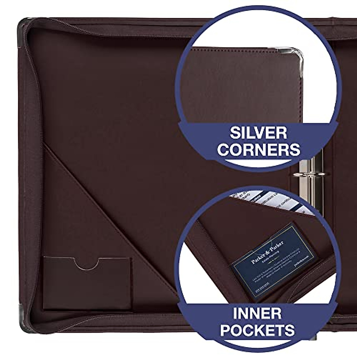 Samsill Classic Professional 3 Ring Zippered Binder, 2 Inch Round Ring, Portfolio Organizer for 8.5x11” Documents, Binder with Zipper, Silver Corner Accents, Burgundy