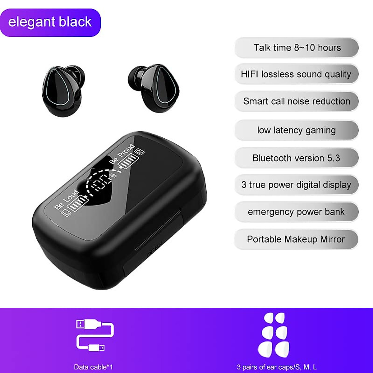 Wireless Earbuds, Bluetooth 5.2 Earbuds 140H Playtime Bluetooth Headphones HD Stereo Noise Cancelling Wireless Earphones in Ear with Mic, USB-C Charging Case, IP7 Waterproof Headset for Sports