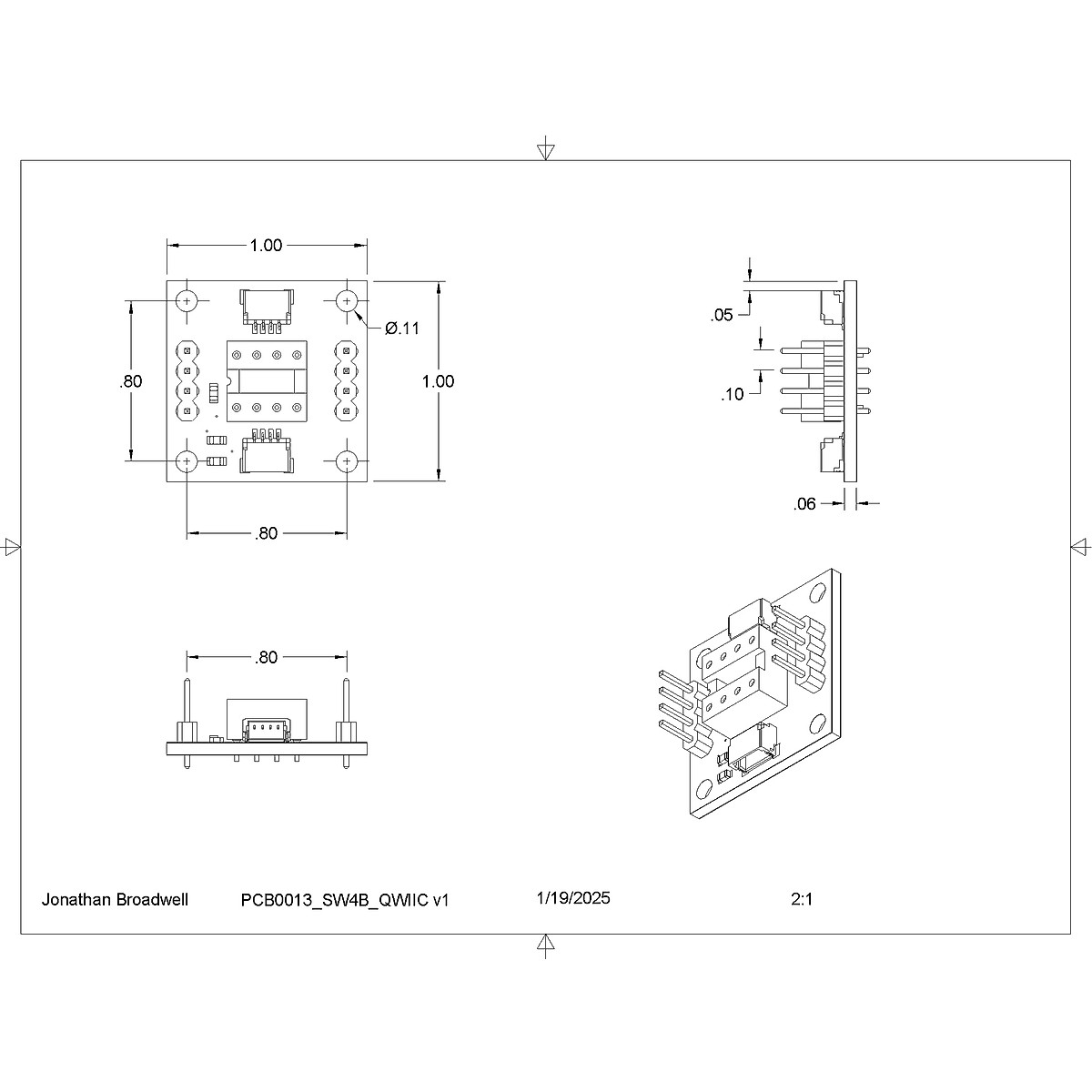Qwiic Adapter Breakout Board for Serial Wombat 4B Chip PCB_0013 Board 4-Pack