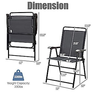 Giantex Set of 4 Folding Patio Chairs, Outdoor Patio Dining Chairs, Portable Sling Back Chairs for Front Porch, Beach, Garden, Backyard, Lawn, No Assembly, Grey