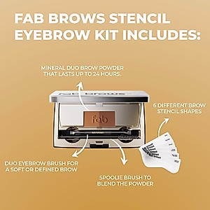 Fab Brows Duo Eyebrow Kit, Ultimate Brow Stencil Kit with Compact Powder Mirror and Eyebrow Shaper, Waterproof Eye Makeup Contour Palette Set for Eyebrow, Eyebrow Cosmetics, (Light/Medium Brown)