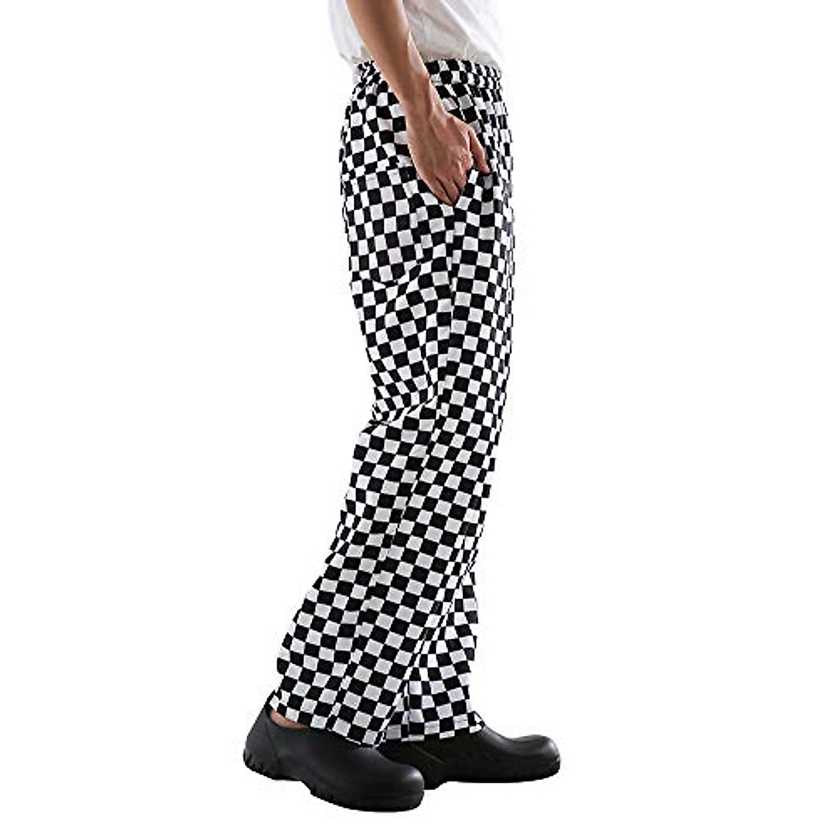 Men’s Black and White Checkerboard Print Chef Pants with Elastic Waist Drawstring Baggy Chef Uniforms Blackwhite XXL