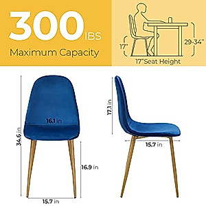 GreenForest Dining Chairs Set of 4 with Velvet Cushion Seat, Dining Kitchen Room Chairs, Mid Century Modern Upholstered Side Chairs with Metal Legs, Navy Blue