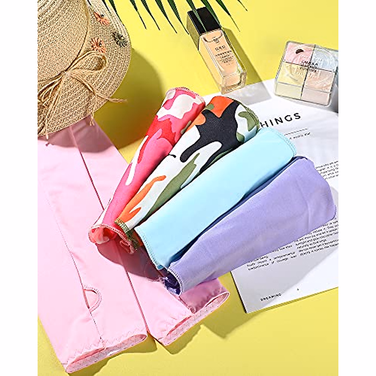 14 Pieces Women Cooling Shawl Arm Sleeve with Finger Hole Anti-UV Golf Cooling Shawl Arm Sleeve Sun Protection Breathable and Comfortable for Golfing, Driving, Riding, Fishing, 14 Colors