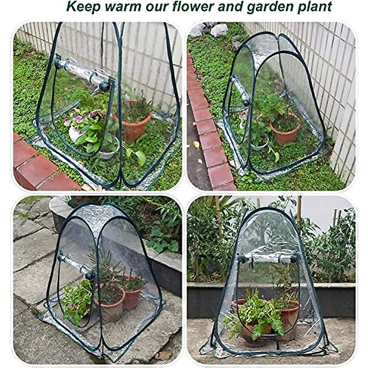 porayhut Pop Up Greenhouse Cover ,Pack of 2 Pcs,Flower House Mini Gardening Plant Flower Sunshine Room Room,Backyard PVC Greenhouse Cover for Cold Frost Protector Gardening Plants