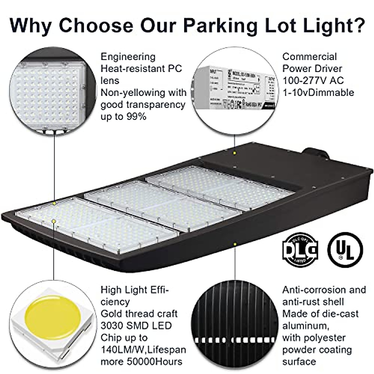 450W LED Parking Lot Light 63000LM Commercial Outdoor Light 5000K Dimmable LED Shoebox Area Light (1500W HID/HPS Equivalent), Slip Fitter Mount IP65 Waterproof, 100-277V AC UL&DLC Listed
