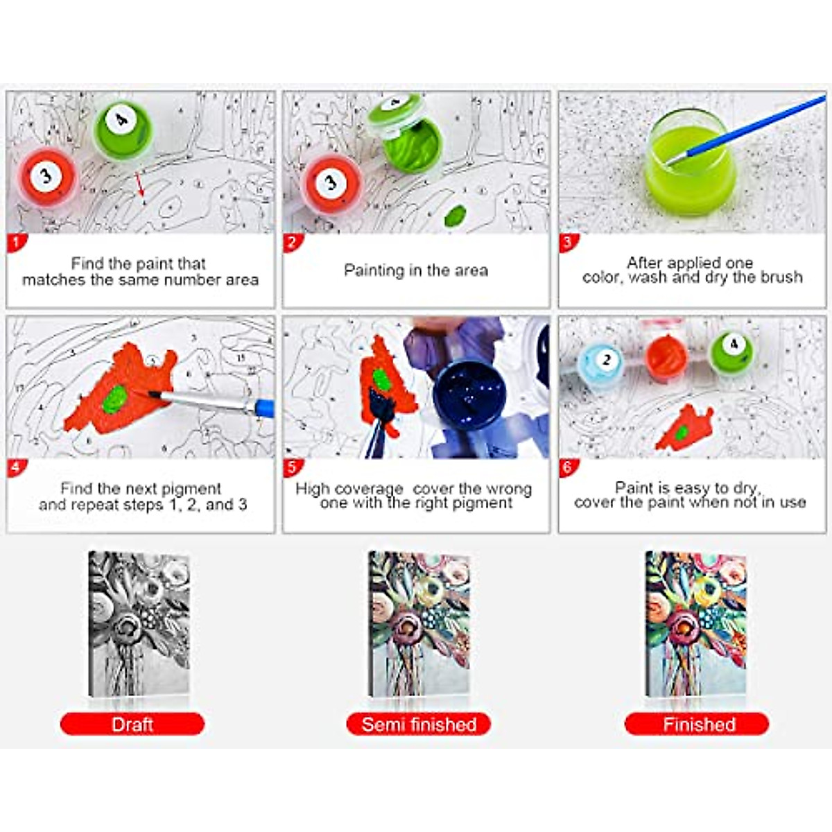 Paint by Numbers Flowers, Abstract Paint by Number for Adults, Adult Paint by Number Kits on Canvas Drawing Paintwork with Paintbrushes, Easy Paint by Numbers for Kids Art Crafts 16"x20"(Frameless)