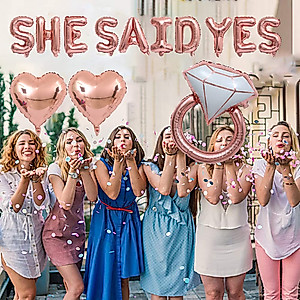 KUNGOON She Said Yes Banner Balloons,Funny Rose Gold Balloon Sign for Wedding Engagement Bridal Shower Bachelorette Hen Party Decoration,Diamond Ring Foil Sign Photo Props.(Rose Gold)