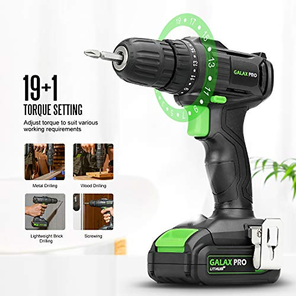 GALAX PRO 20 V Max Cordless Combo Kit, 20 N.m Impact Drill Driver, Reciprocating Saw 0-3000 SPM, 1.3 Ah Li-ion Battery Pack with Charger and 7 Pieces blades