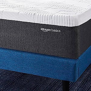 Amazon Basics Cooling Infused Gel Memory Foam Firm Support Latex-Feel Mattress, CertiPUR-US Certified, Queen Size, 12 inch, White/Dark Gray