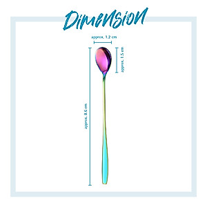 GRÄWE Long Handle Iced Tea Spoon, Coffee Spoon, Ice Cream Spoon, Spoons for desserts, Stainless Steel, Cocktail Stirring Spoons, Set of 6, Dishwasher Safe, Rainbow