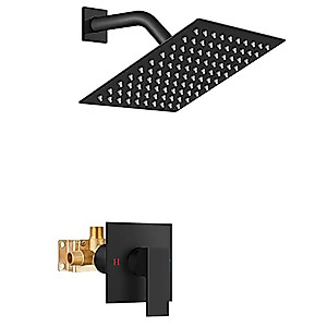 Airuida Shower Faucet Set Bathroom Rain Shower System SUS304 Stainless Steel Single Handle With Male Threads Rough-in Valve Shower Trim Kit 8 Inch Wall Mount Shower Head Matte Black