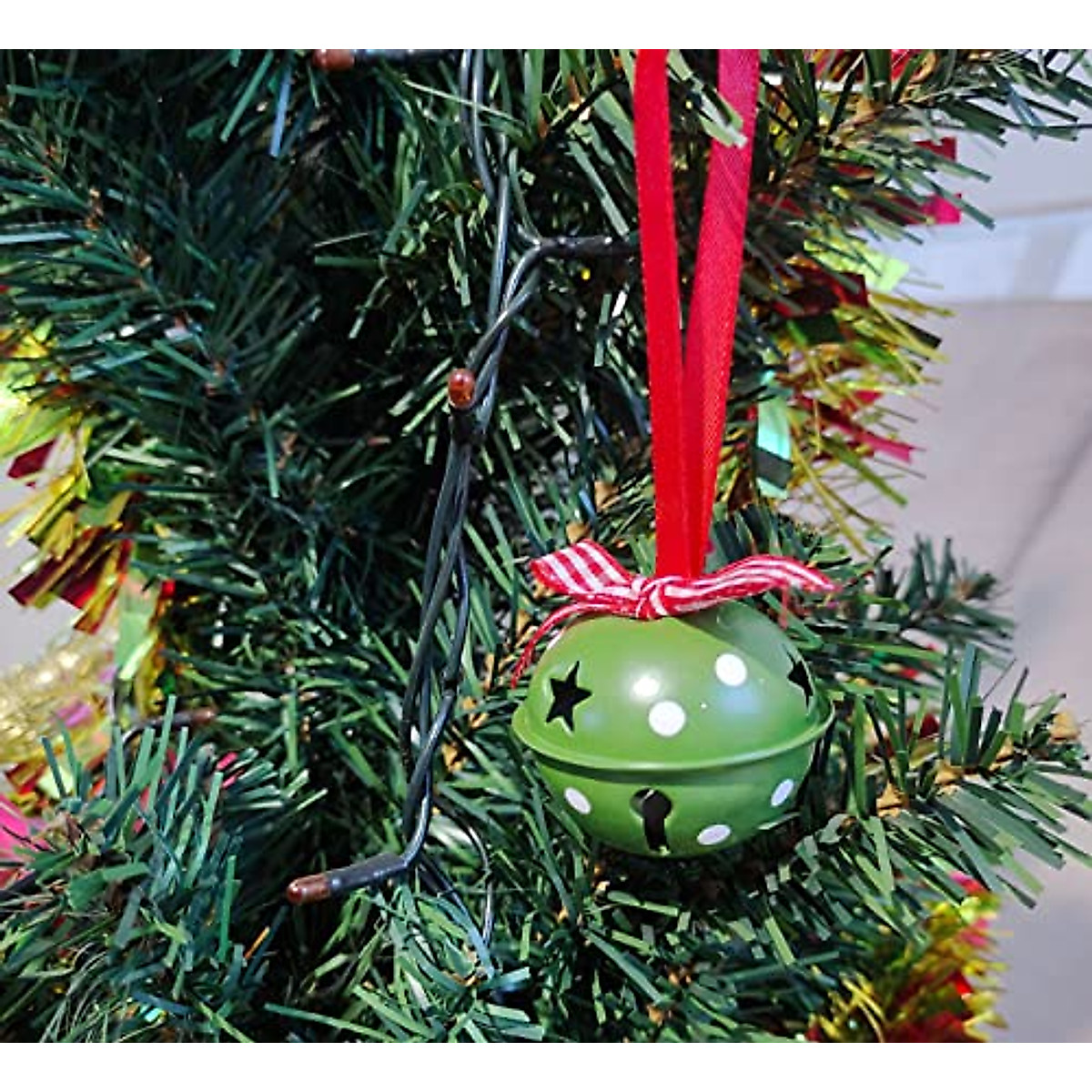 dongye 9 PCS Christmas Bells, Christmas Jingle Bell,Christmas Tree Bells Pendant,Christmas Holiday Party Supplies Craft Bells with Star Cutouts, Red & White & Green Home Garden Christmas Tree Decor